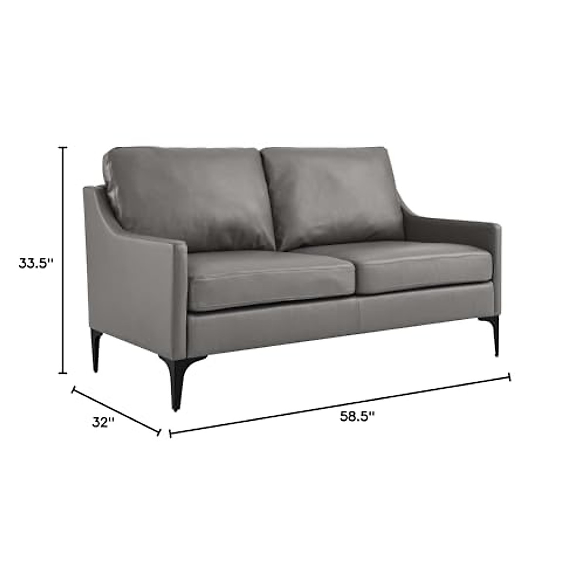 Modway Corland Modern Style Leather and Metal Loveseat in Gray