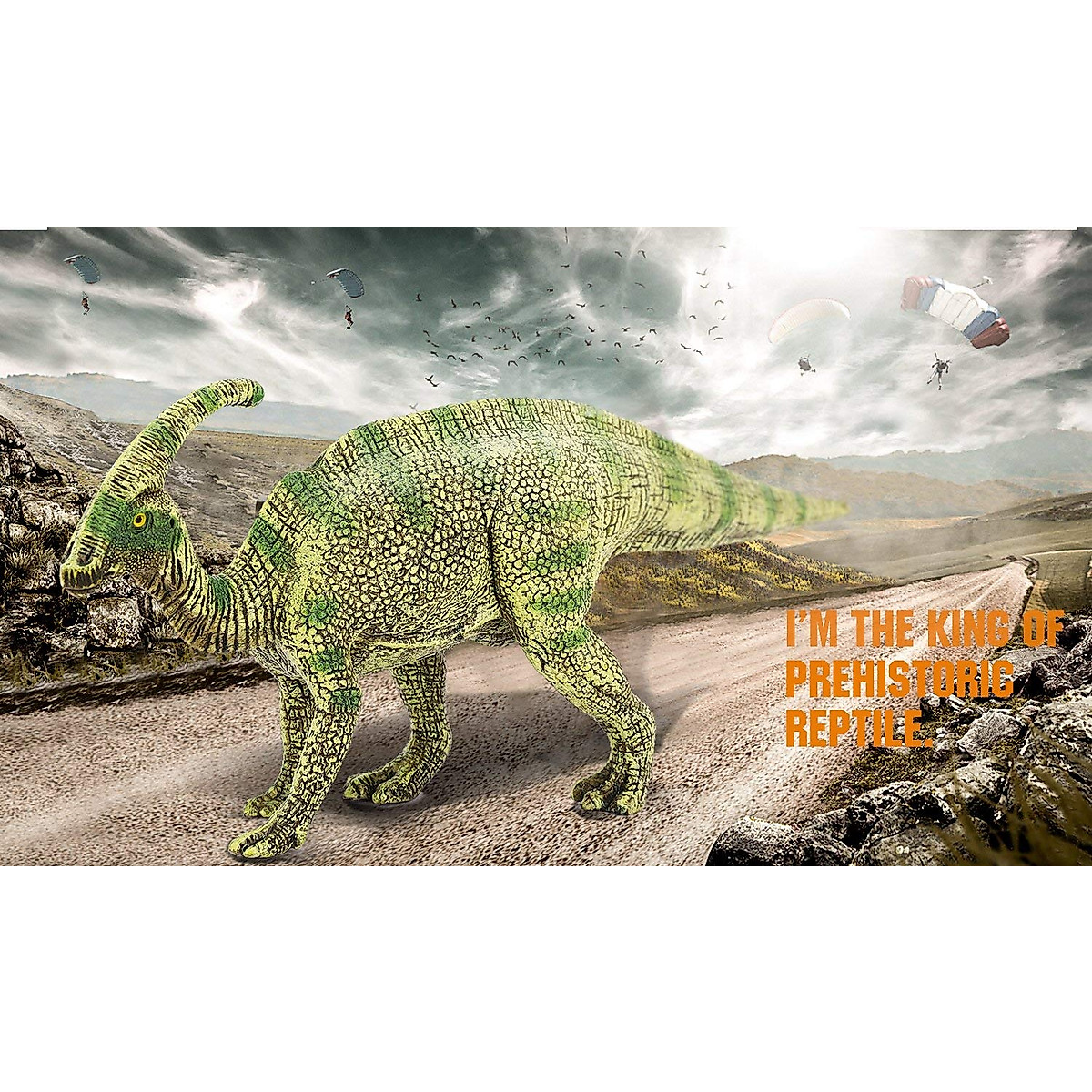 Gemini&Genius Parasaurolophus Dinosaur Toy for Kids, Parasaurolophus Dino Action Figure Toy - 7.5 Inches Length Dino Gift for 3-12 Years Old Kids (Green)