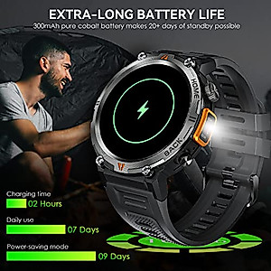 Military Smart Watch for Men (Call Receive/Dial) with LED Flashlight, 1.45" HD Outdoor Tactical Rugged Smartwatch, Sports Fitness Tracker Watch with Heart Rate Sleep Monitor for iPhone Android Phone