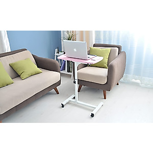 Qiveno Mobile Laptop Table, Standing Desk, Angle & Height Adjustable Rolling Laptop Desk Cart Over Bed Folding Portable Table for Hospital Home Office Pink