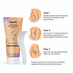 Sanfe Bikini Line Hair Removal Cream with Spatula and Intimate Wipes - 100g - Natural and Safe for sensitive skin - Lavender, Aloe Vera, Shea Butter