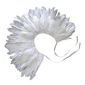 ZAKIA Fashion Feather Cape Stole Black White Beige Shawl Iridescent (White)