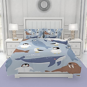 Vantaso Cute Arctic Animals Bedding Sets Full for Bedding Room Decor, Soft Comfortable Microfiber Comoforter Cover Set, with 1 Duvet Cover and 2 Pillow case