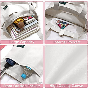 Canvas Tote Bags 2 Pcs Cute Shoulder Bags with Inner Pocket for Women, Multi-Purpose Reusable Canvas Bags Use For Grocery Bags,Shopping Bags,Gym,DIY Gift Bags