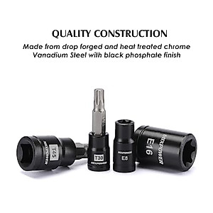 MIXPOWER 25 Piece Torx Bit and Socket Set, 13 Star Bits (T8- T60) & 12 E-Torx Sockets (E4-E22), Professional Grade Auto & Motorcycle Mechanic Set