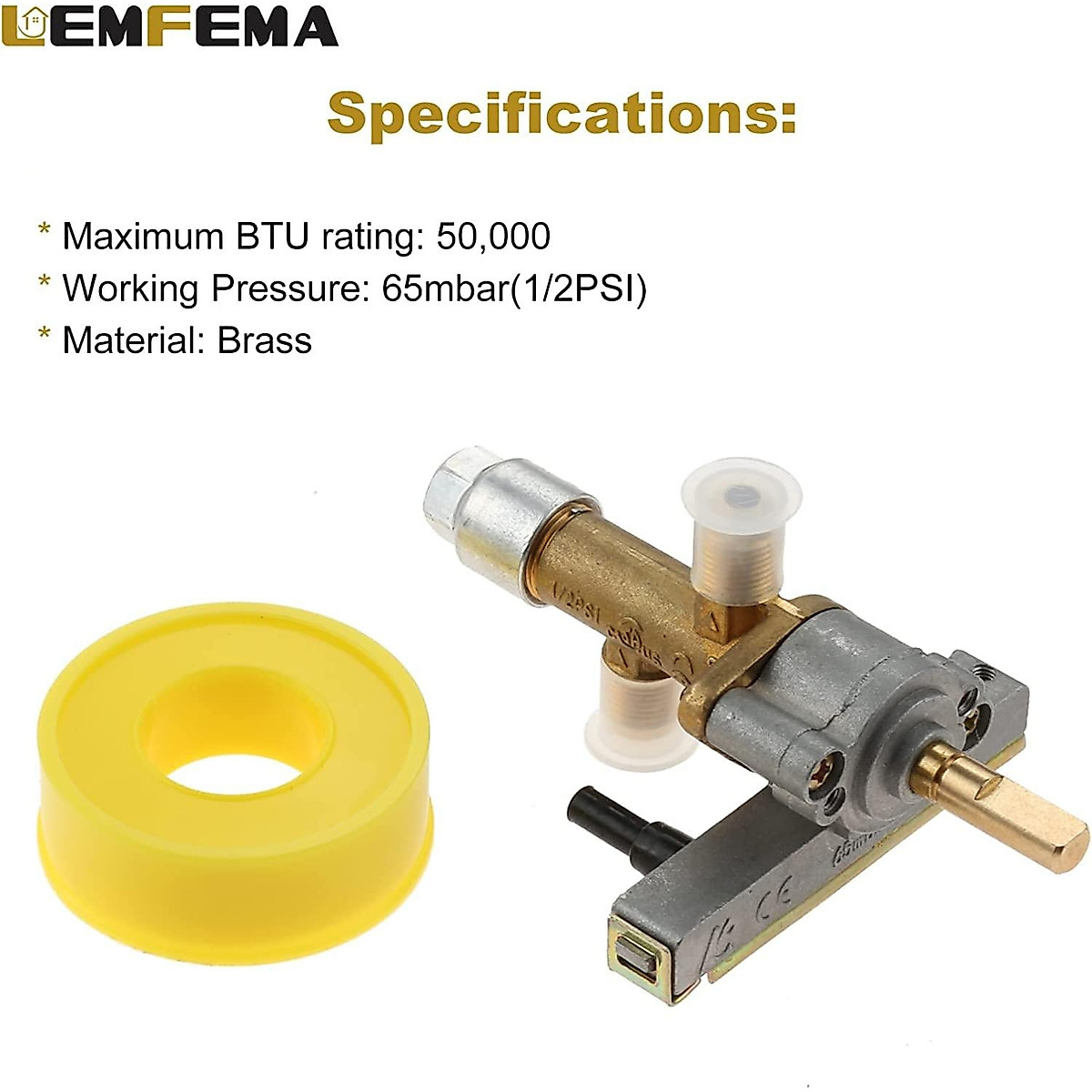 Lemfema Gas Safety Control Valve with Piezo Push Ignition Device Replacement for Garden Sun Propane Powered Patio Heater Repair Replaces Parts（7/16"-24 UNEF Inlet & Outlet）