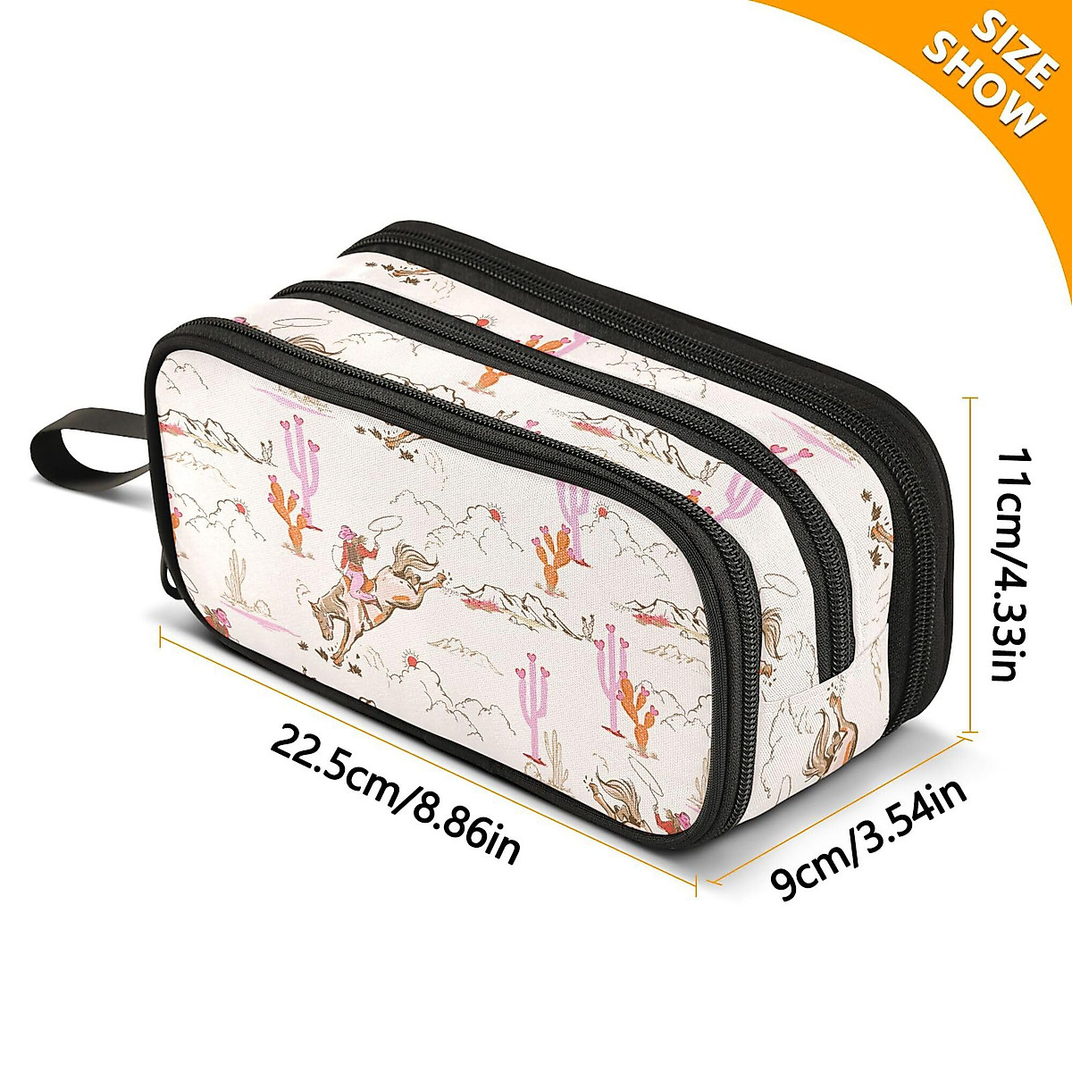 Fisyme Cowgirl Western American Pencil Case Large Capacity Pen Box Makeup Pouch Holder Organizer Stationery Bag for School Office College Traval Adults