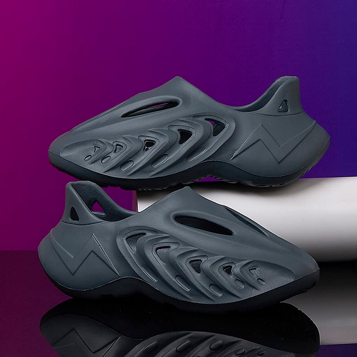 Foam Runner Hollow Walking Sneakers for Women Men Casual Cloud Slides Soft Non-Slip Water Shoes Outdoor Beach Pillow Sandals(Grey-11-11.5 Women/9.5-10 Men)