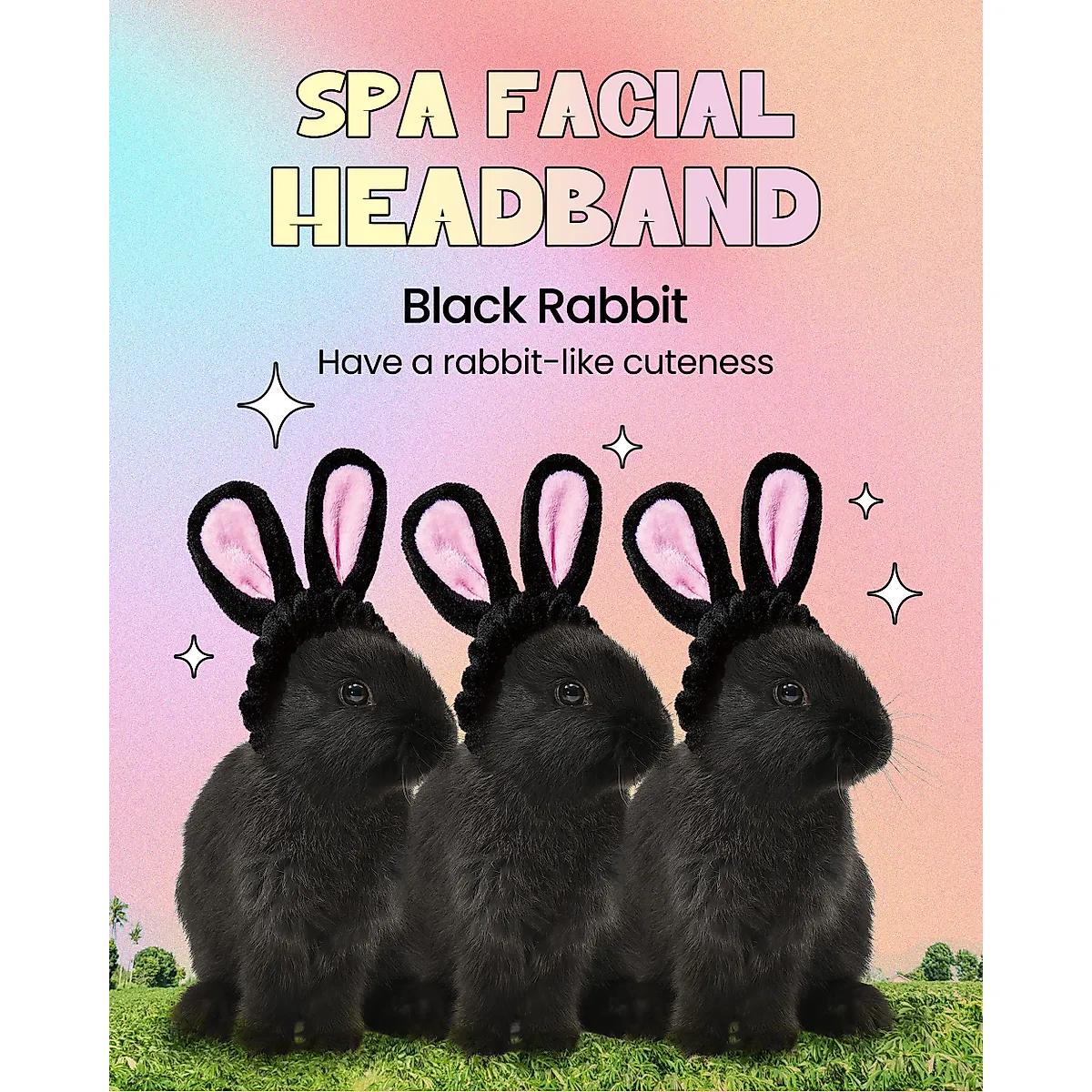 CHASIN' RABBITS Spa Hair Styling Headband - Black Rabbit | Skincare Makeup Accessory for Face Washing (8.26" x 5.5")
