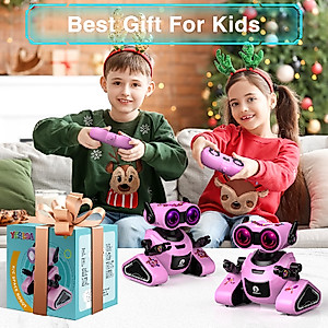 Yerloa Girls Robot Toys with 3D Stickers for 3-5, Baby Easter Toys Remote Control Robot Toy for Kids with Music and 4 Color LED Eyes, Singing, Dancing, Birthday for Boys Girls Aged 3 4 5 6 7 Year Old