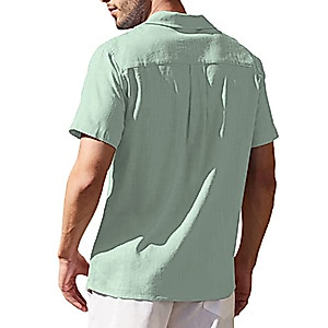 COOFANDY Men's Cuban Shirt Short Sleeve Linen Tops Casual Beach Button Up Shirts A - Light Green