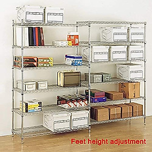 6 Tier Wire Shelving Unit Rack NSF Heavy Duty Height Adjustable Storage Shelf Metal Shelving with Wheels/Feet Levelers Garage Rack Kitchen Rack Office Rack Commercial Shelving - Chrome - 48x18x76