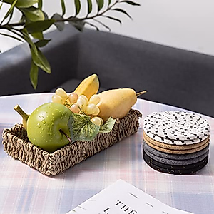 Coasters for Drink Absorbent, Handmade Woven Coasters Set of 8 with Seagrass Basket Holder, Heat-Resistant Coaster for Table Protection, Boho Fabric Coasters Suitable for Kinds of Cups