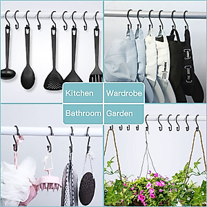 Goowin Shower Curtain Hooks, 12 Pcs S Shape Shower Curtain Rings, Rustproof Black Shower Curtain Rings, Multi-Functional Shower Hooks for Shower Curtain, Kitchen Utensils, Clothing, Towels, Black