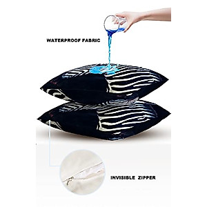 Outdoor Waterproof Pillow Covers for Patio Furniture Zebra Black Background Decorative Throw Pillow Cover Wild Animal Wildlife Pillowcases Set of 2 Cushion Case for Sofa Couch Chair 26 x 26 in