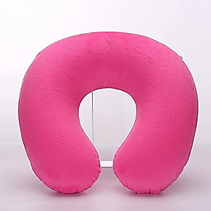 Inflatable Travel Neck Pillow for Airplane U-Shaped Neck Cushion Plush Fabric Headrest Sleep Office Napping Pillow Orange