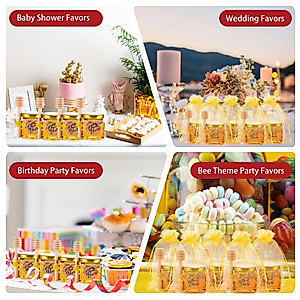 GIVAMEIHF 60Pcs Mini Glass Honey Jars,1.5oz Hexagon Small Honey Jars with Wooden Dippers,Gold Bags,Bee Charms,Thank You Cards,Rope,Stickers,Mini Honey Jars Party Favors for Baby Shower Wedding