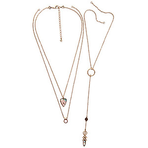 Exquisite Sequins Multilayer Pendant Necklace Multi-layer Bar Pendant Necklace Long Choker Necklace for Women Lady Girl （5）