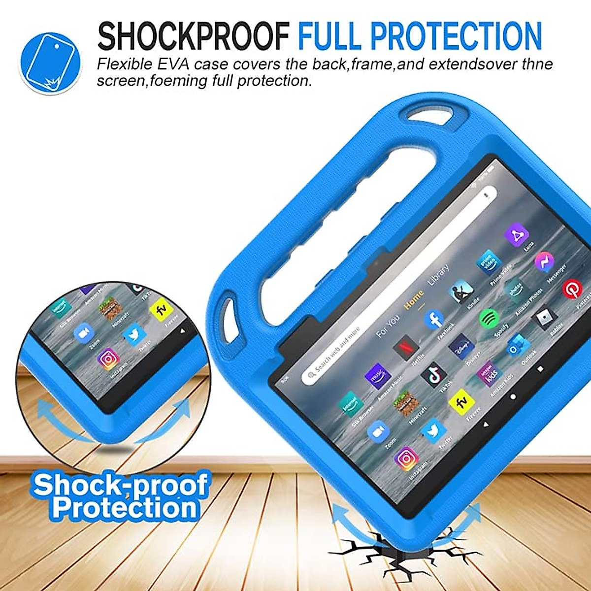 SUPNICE Kids Case for All-New Fire 7 (Latest 12th Generation 2022 Release), Lightweight Shockproof Handle with Stand Kid-Proof Case for Amazon Fire 7 inch Tablets - Blue