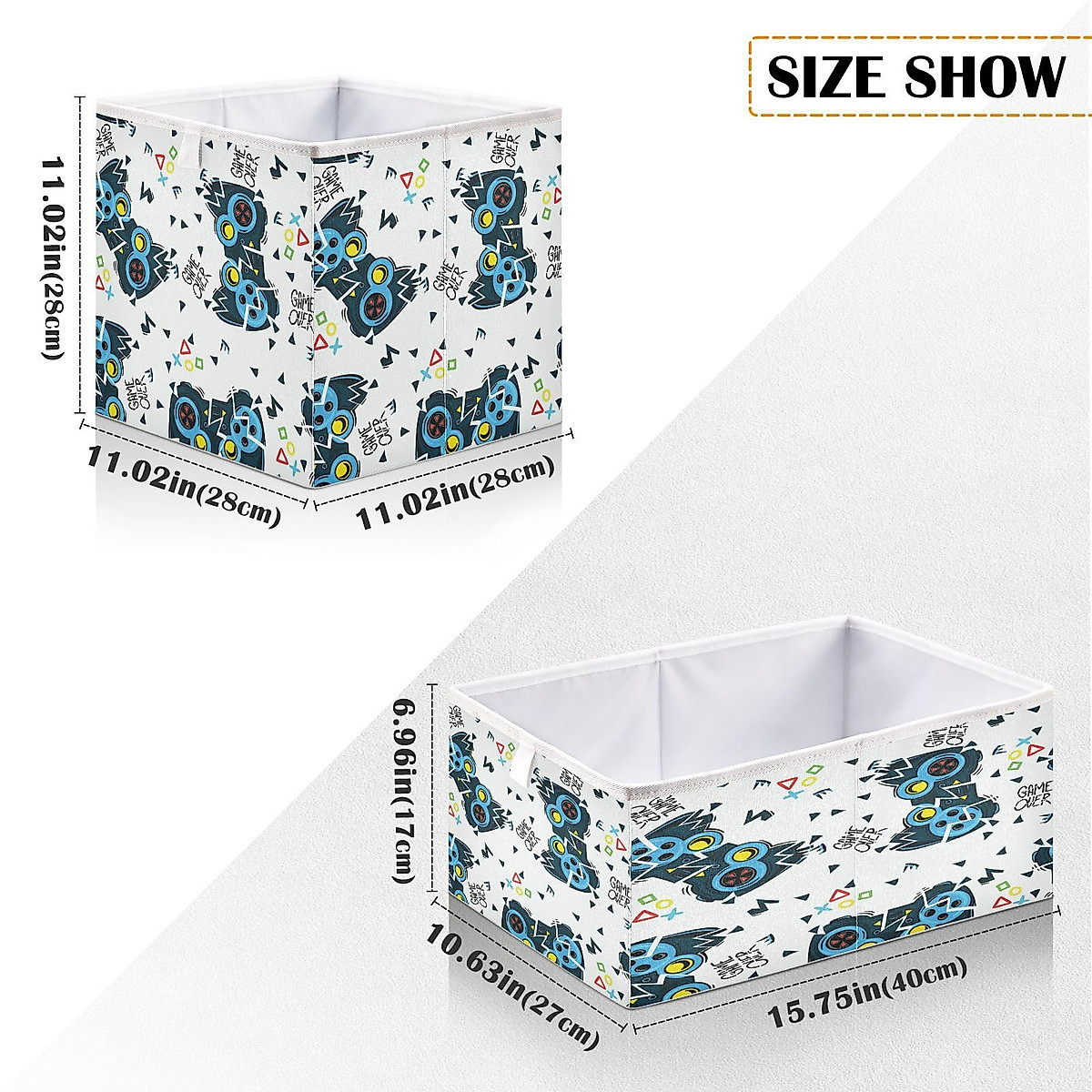 QUGRL Joystick Game over Storage Bins Organizer Gamepad Foldable Clothes Storage Basket Box for Shelves Closet Cabinet Office Dorm Bedroom 15.75 x 10.63 x 6.96 in