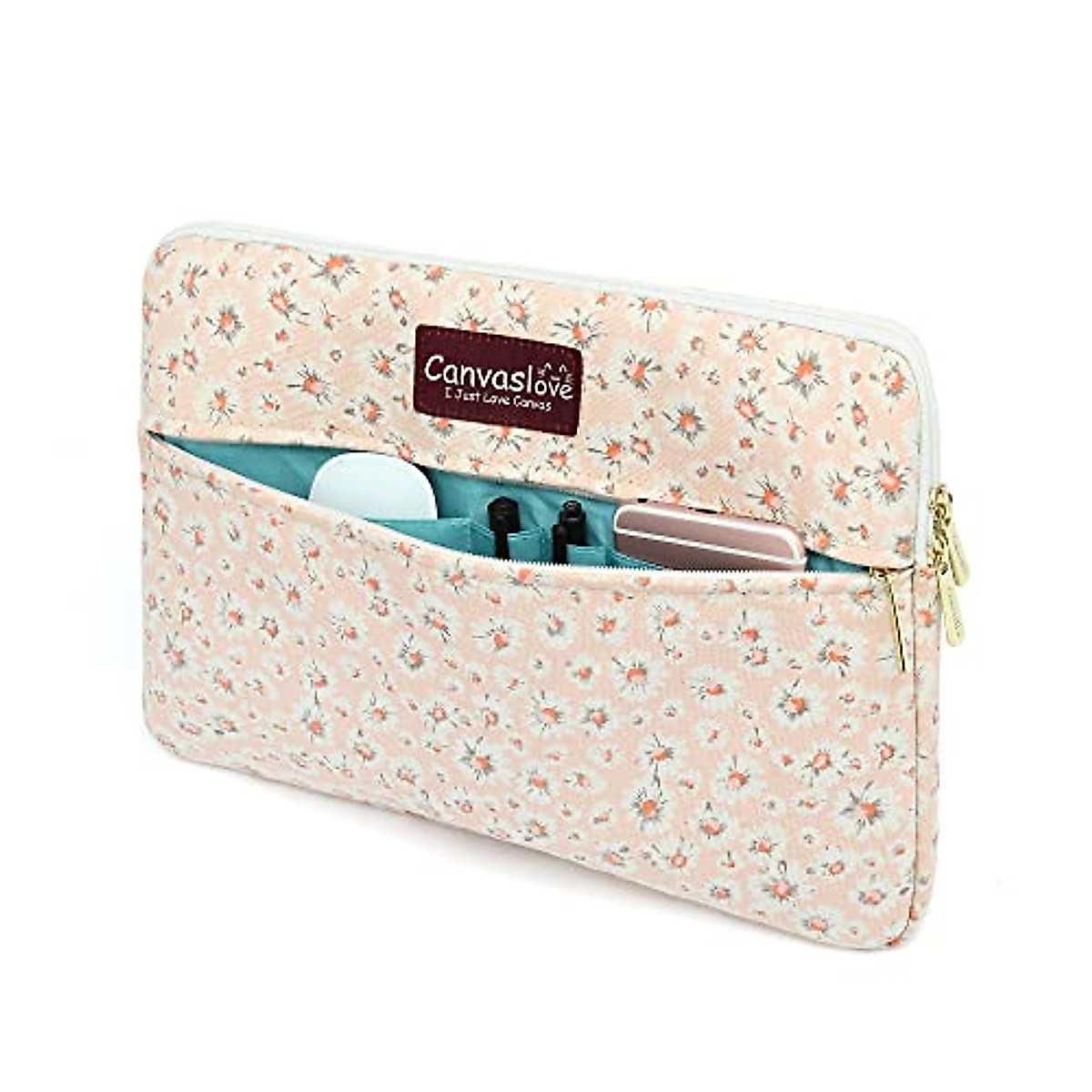 Canvaslove Pink Chrysanthemum Laptop Sleeve Case Bag with Pocket for MacBook Pro 14 inch,Surface Laptop 14.4 inch and HP Lenovo Dell ASUS Acer 14 inch Laptop Computer