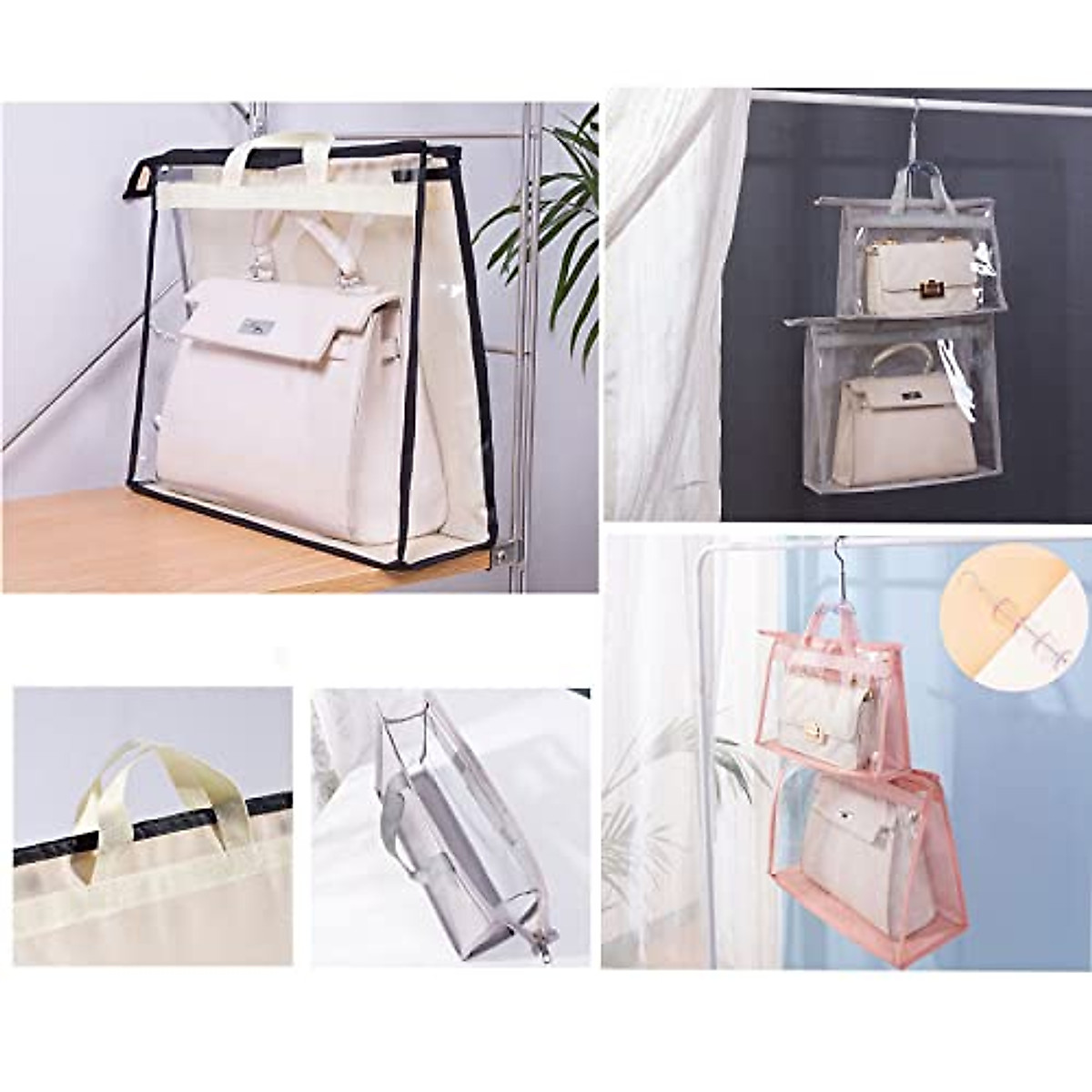 Dust Bags for Handbags - Purse Storage Organizer for Closet Moistureproof and Dustproof  Cover Hanging with Zipper and Handle (Black-XL)