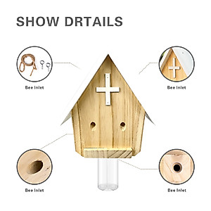 GRTRE 2 Pack Wood Carpenter Bee Trap for Outside - Best Bee Trap - Wood Boring Bee Trap- Nature Church Style Carpenter Bee Traps Outdoor Hanging - Insect Traps Removes Carpenter bee