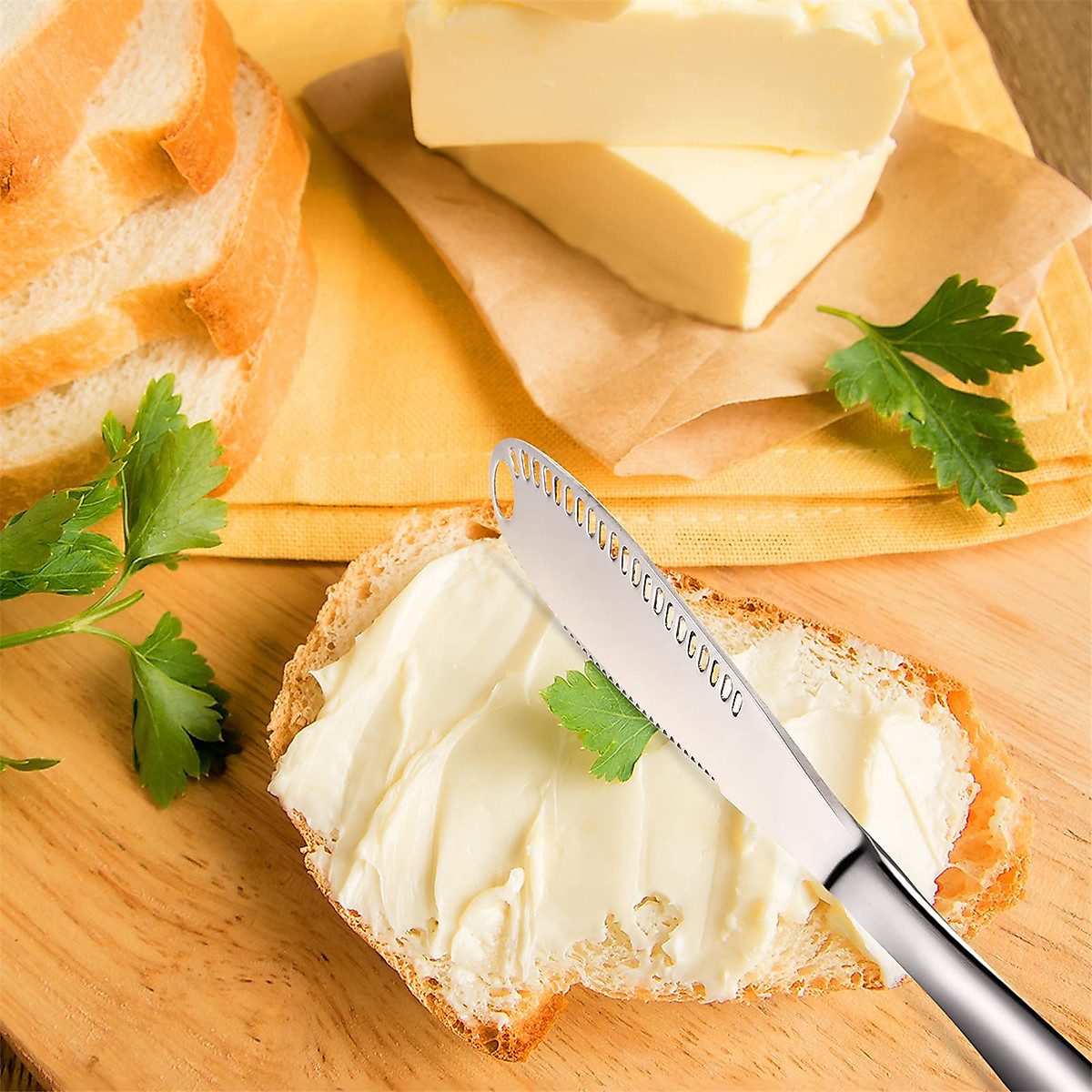 3 Pack Stainless Steel Butter Spreader Knife, 3 in 1 Kitchen Gadgets, Curler, Butter Grater, Multi-Function Butter Spreader and Grater with Serrated Edge, Shredding Vegetables Fruits