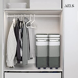 AELS Laundry Basket with Wheels, Rolling Laundry Hamper with Handle 45L, Foldable Corner Storage Bins, Collapsible Hamper for Laundry Room Cloakroom Bedroom (Slim 22, Ombre Gray)