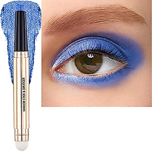 Blue Eyeshadow Stick Cream Shimmer Smooth Eye shadow Pencil Eyeliner Hypoallergenic Waterproof Long Lasting Eye shadow Highlighter Stick Multi-Dimensional eyes Look (16# Midnight Blue Shimmer)