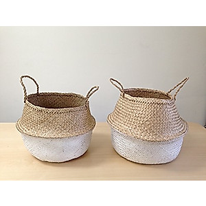 Dipped White Sea Grass Belly Basket Panier Boule Storage Nursery Toy Laundry Easter (Medium)