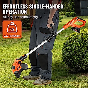 VEVOR Cordless String Trimmer, 12" 20 V Battery Powered Weed Eater with Auto Feed, 3 Spools, Battery and Charger Included, Cordless Weed Wacker for Trimming and Edging, for Lawns, Orchards, Driveways