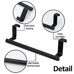 2 Packs Over The Door Towel Rack, TACYKIBD Stainless Steel Towel Holder and Washcloth Rack, 9in Over The Cabinet Hand Dish Towel Bar for Bathroom Kitchen Living Room Bar Holder Cupboard Black