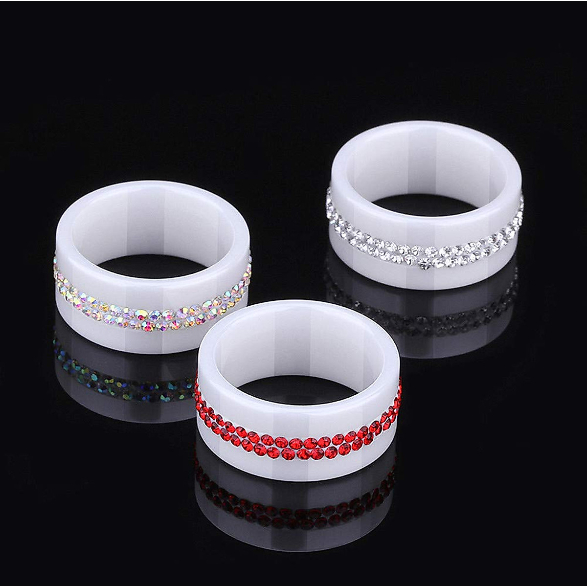 PAMTIER 10MM Classic Wide 2 Lines Rows CZ Crystal Ceramic Ring Women Wedding Band Multicolor Zircon White Size 7