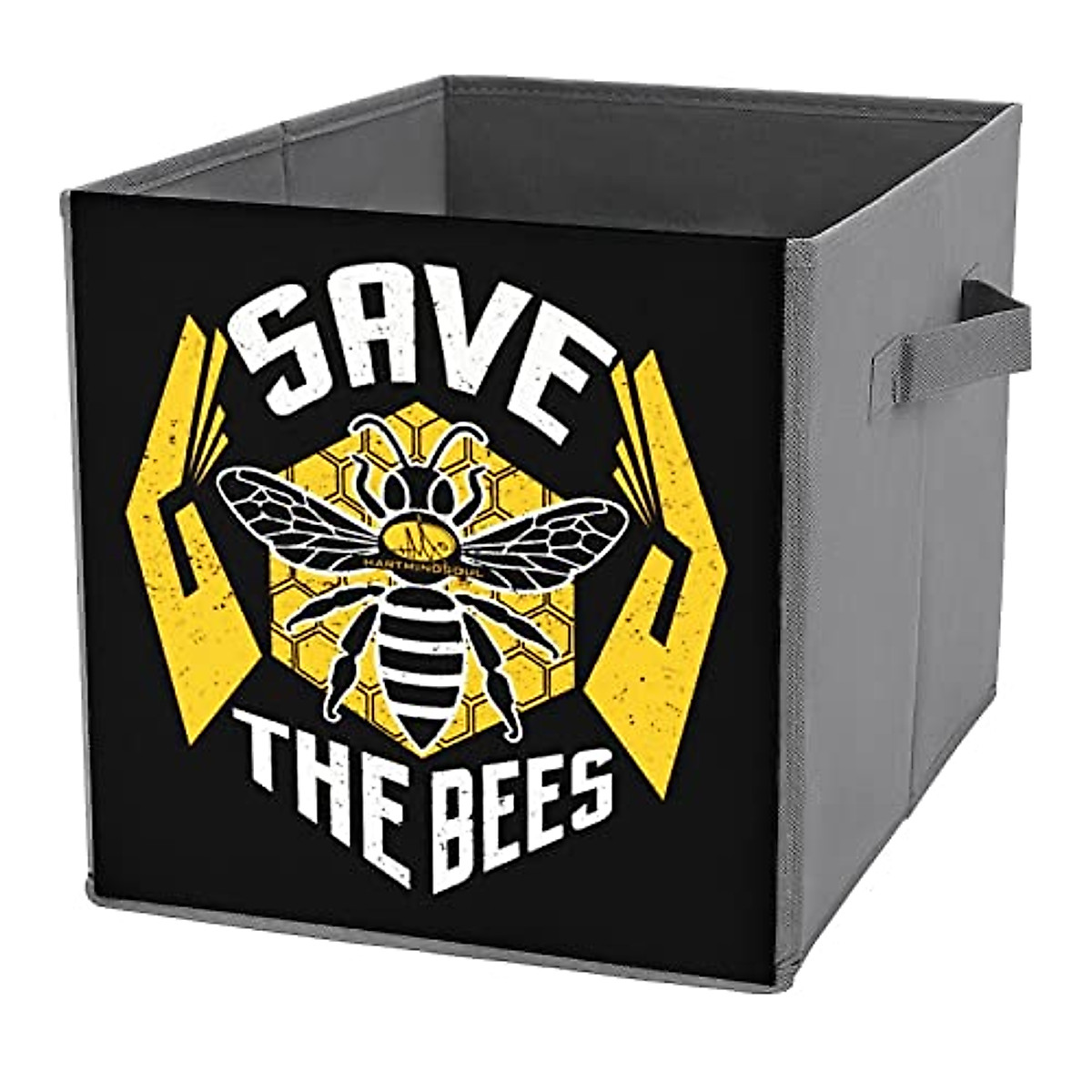 Heart Mind Soul Saves The Bees PU Leather Collapsible Storage Bins Canvas Cube Organizer Basket with Handles