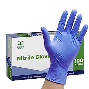 Comfy Package [100 Count Blue Nitrile Gloves, Disposable Gloves - 4 Mil, Latex & Rubber Free, Non-Sterile Powder Free Gloves - X-Large