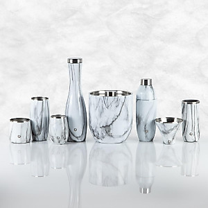 Snowfox Vacuum Insulated Stainless Steel Whiskey Rocks Glass with Lid - Old Fashioned, Whiskey, Lowball Glasses - Elegant Home Bartending - Beverages & Cocktails Stay Cold - Marble