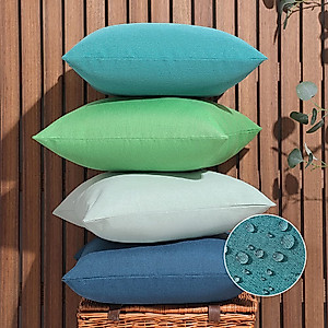 WEMEON Blue Outdoor Waterproof Pillow Covers 18x18in Set of 4,Solid Color Pillows Decorative Square Patio Furniture Pillows for Couch Patio Balcony Tent Garden