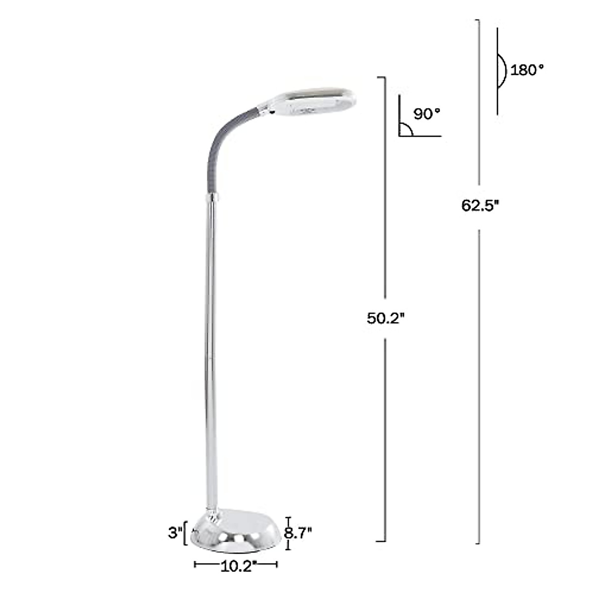 Adjustable Floor Lamp - Full Spectrum Natural Sunlight Lamp with Bendable Neck - Dimmable Light for Bedroom or Living Room by Lavish Home (Chrome)