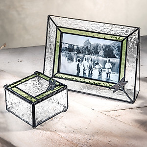 J Devlin Pic 107-46H Dragonfly Picture Frame Tabletop 4x6 Horizontal Photo Frame Sage Green Stained Glass
