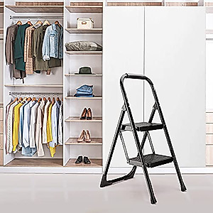 ALPURLAD Step Ladder 2 Step Stool Folding Step Stools for Adults with Handgrip & Anti-Slip Sturdy and Wide Pedal 330lbs Stepladder Multi-Use for Household & Office Foldable Step Stool