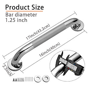 Rockgoya Shower Grab Bar, 2 Pack 16 Inch Bathroom Grab Bar, 304 Stainless Steel 1.25" Diameter Anti-Slip Handicap Grab Bar Support Shower Rail Senior Handrail Shower Safety Bar Handle