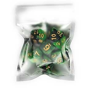 7 Piece Dice Set, RPG, D4, D6, D8, D10, D%, D12, D20 - Emerald