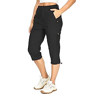 linlon Women's Quick Dry Cargo Shorts,Outdoor Casual Straight Leg Capri Long Shorts for Hiking Camping Travel (Black, 12)