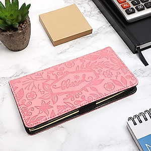 Juvale Floral Checkbook Cover for Women Card Holder Wallet for Checks & Credit Cards, RFID Blocking (Pink)