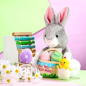 6 Pieces My First Plush Egg Basket 14 Inch Plush Easter Bunny Rabbit Stuffed Animal with Plush Easter Chick Eggs for Easter Theme Party Favor, Easter Eggs Hunt, Basket Stuffers Fillers Gifts