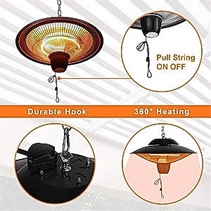 QSCZZ 1500W Electric Heater Patio Balcony Ceiling Hanging Infrared Halogen Heaters,Two Power Settings