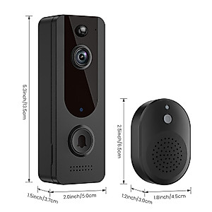 SJCODE Smart Video Doorbell with Chime Ringer, Security Camera Wireless Indoor/Outdoor and Battery Powered, 2-Way Audio, Night Vision, Human Detection, Wide-Angle Lens Surveillance