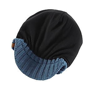 Home Prefer Men's Winter Hat Thick Knit Beanie Cap with Visor Newsboy Beanie Hat Airforce Blue
