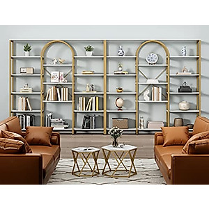 Gyfimoie Triple Wide Gold Bookshelf, 70.87" W x 71.34" H Large Modern Etagere Bookcase, Tall Display Shelf with 13-Tier Open Shelves, Freestanding Staggered Storage Shelf for Home Office (White/Gold)
